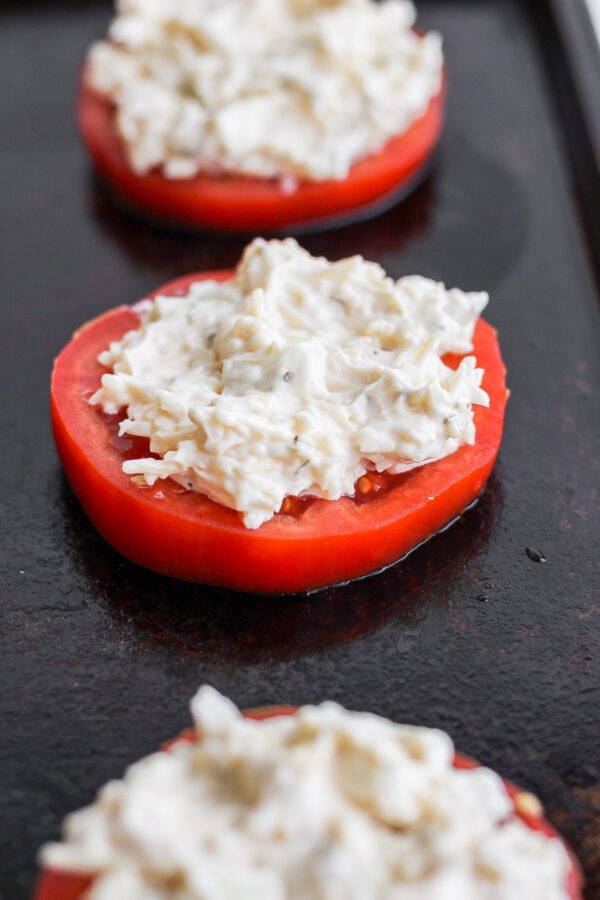 Parmesan Mayo Broiled Tomatoes - The Wooden Skillet