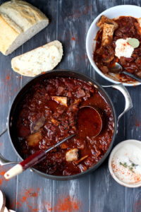 Braised Beef Short Rib Chili + Horseradish Sour Cream - The Wooden Skillet