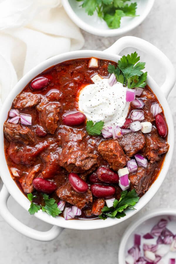 Short Rib Chili Recipe + Horseradish Sour Cream - The Wooden Skillet