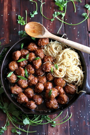 Sesame Soy Ginger Meatballs + Noodles - The Wooden Skillet