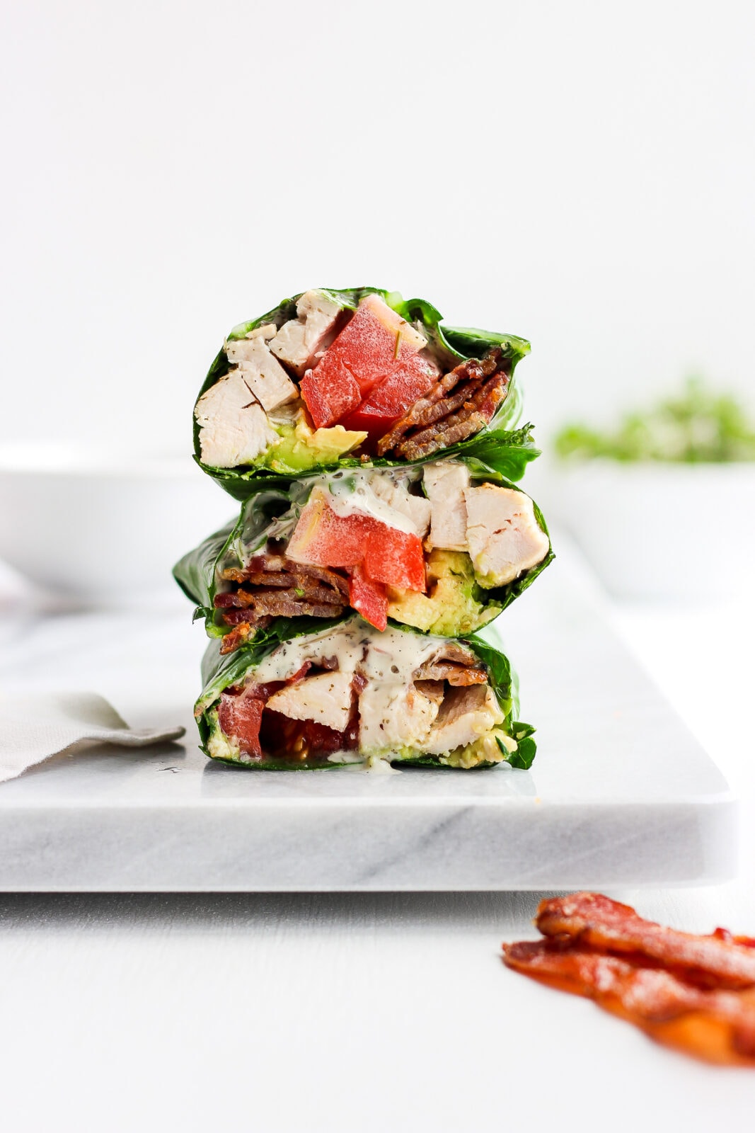 Chicken Bacon Club Collard Green Wrap - The Wooden Skillet