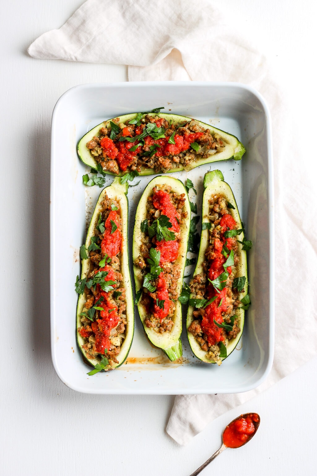Healthy Stuffed Zucchini Boats (Dairy-Free + Paleo) - The Wooden Skillet