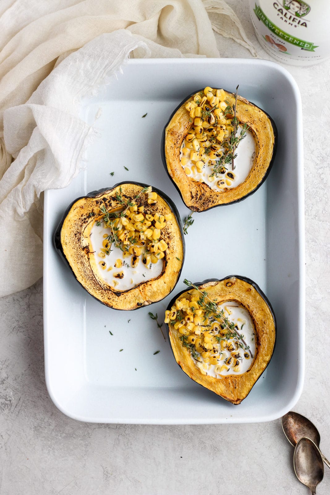 Baked Creamy Corn Acorn Squash - The Wooden Skillet