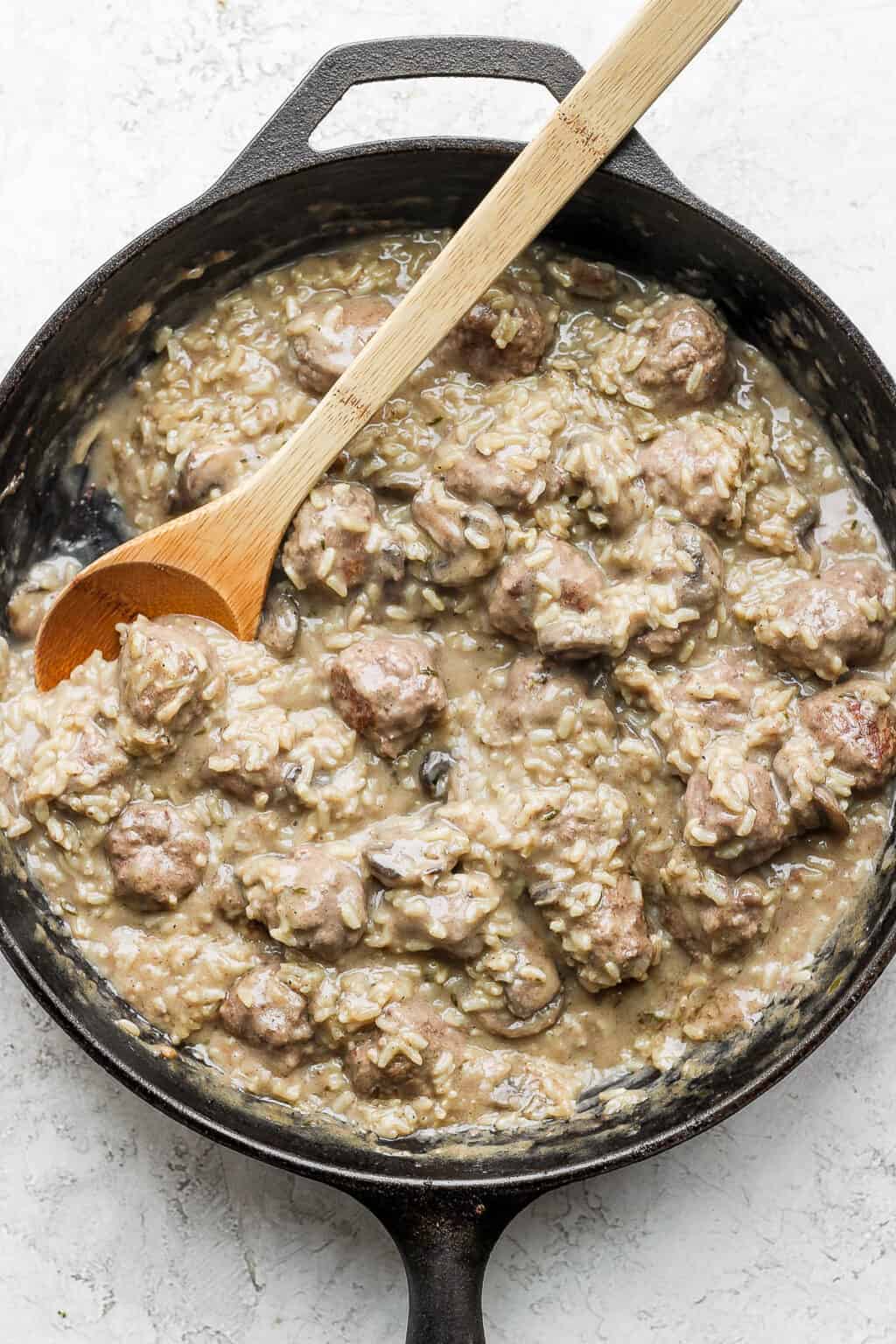 Meatballs and Rice - The Wooden Skillet