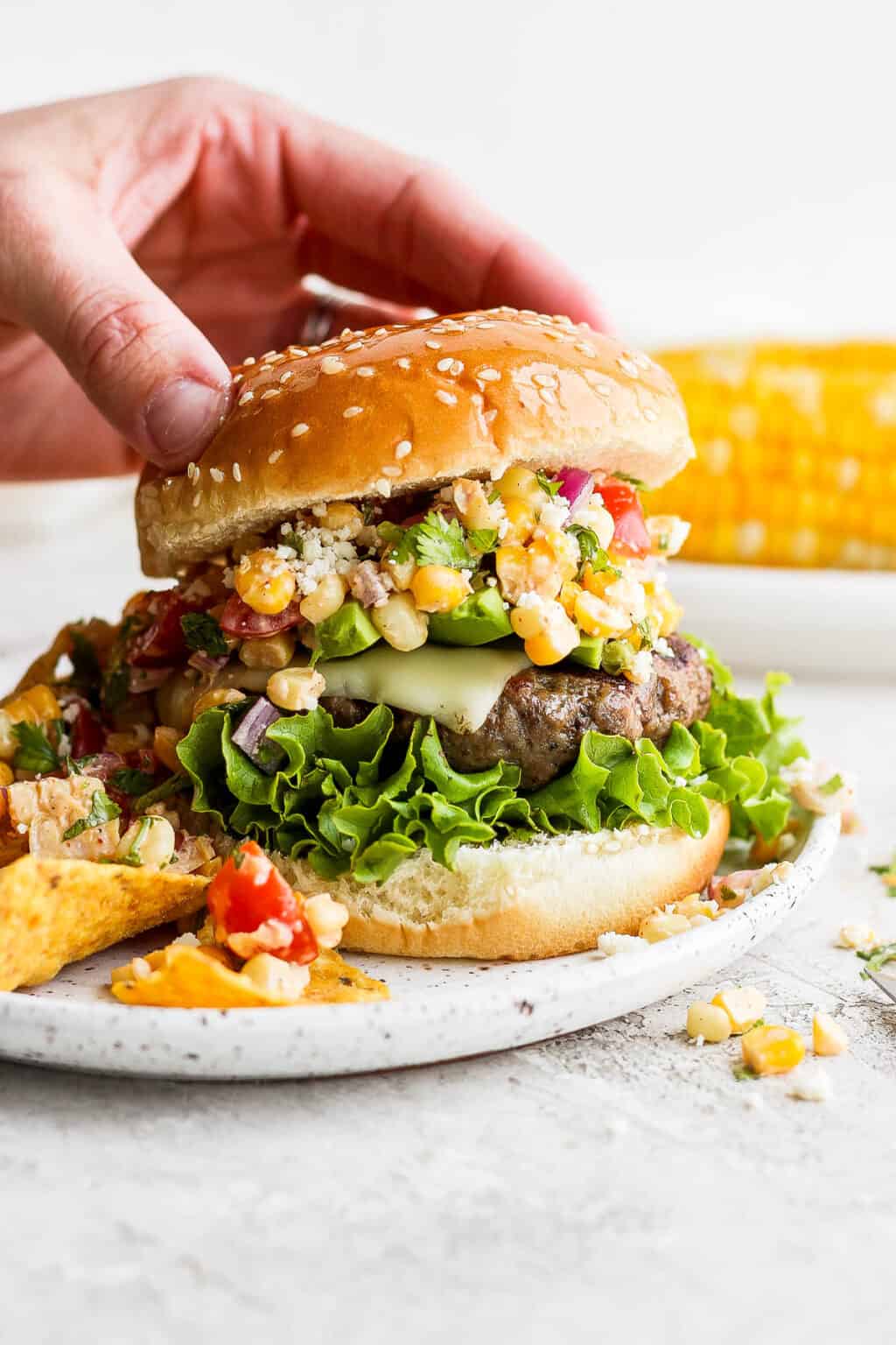 Mexican Street Corn Burger (Elote Burger) - The Wooden Skillet