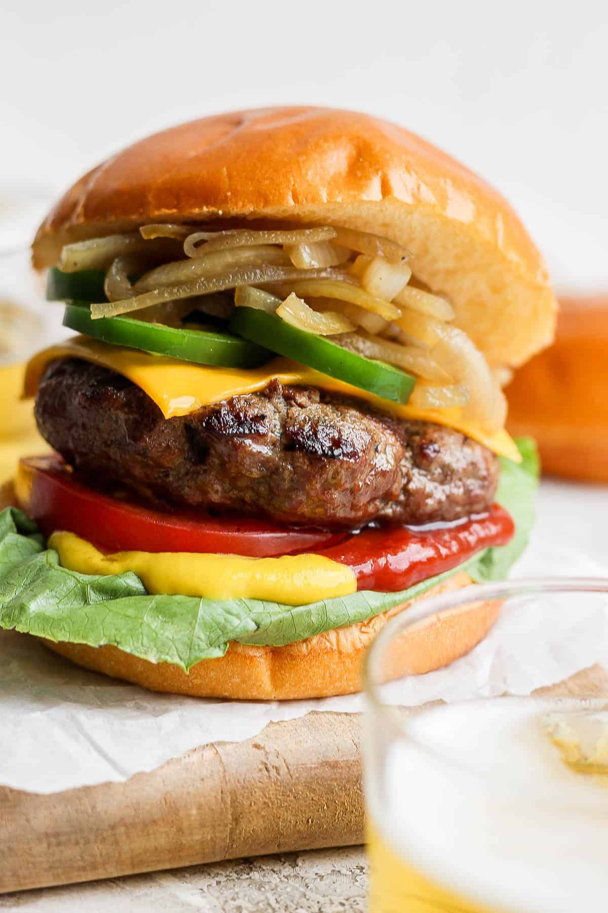 Beer Burgers (+ beer braised onions) - The Wooden Skillet