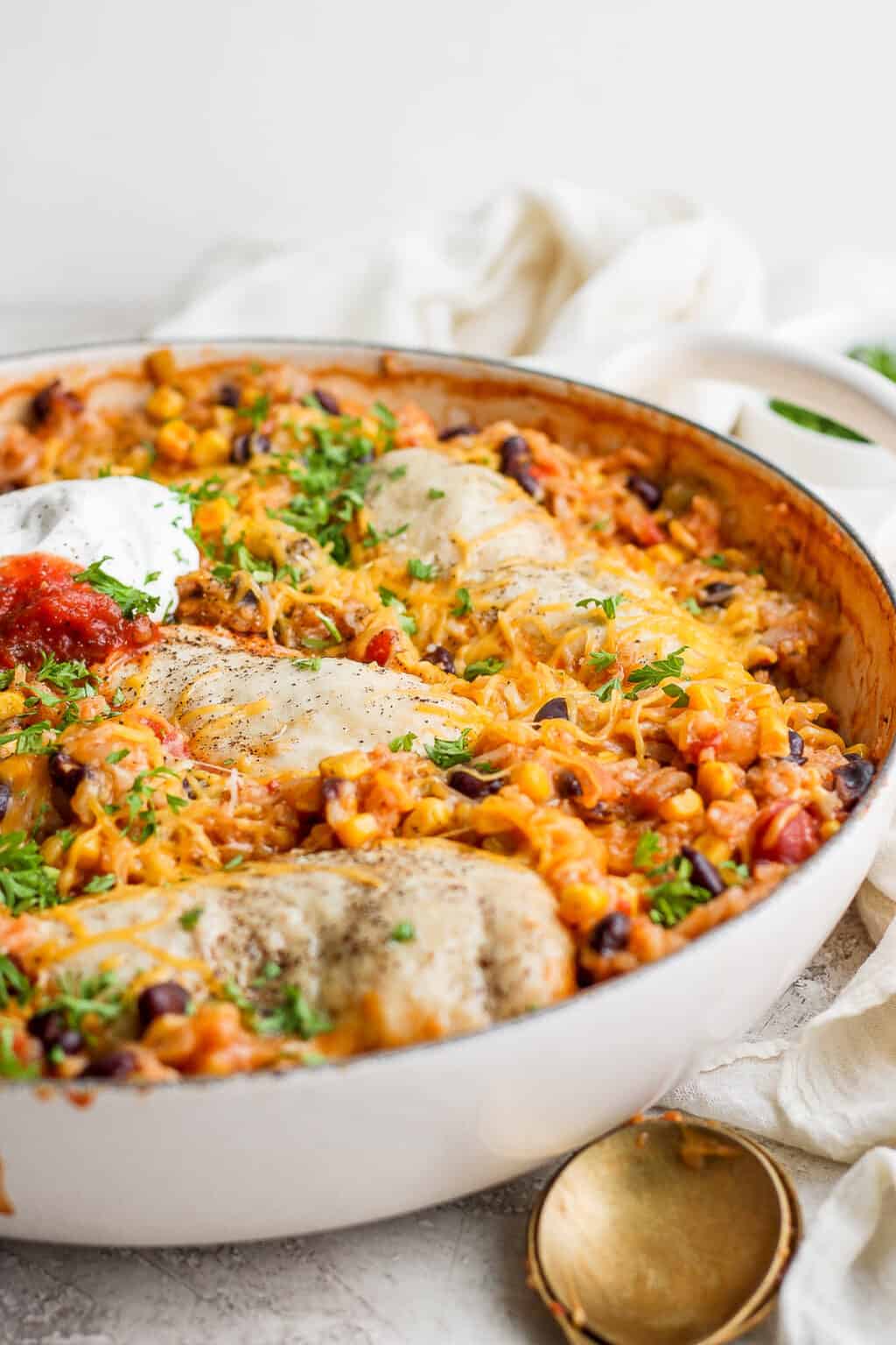 Baked Salsa Chicken and Rice - The Wooden Skillet