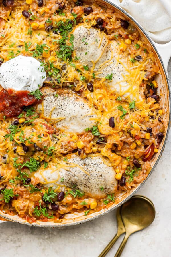Baked Salsa Chicken and Rice - The Wooden Skillet