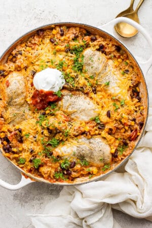 Baked Salsa Chicken and Rice - The Wooden Skillet