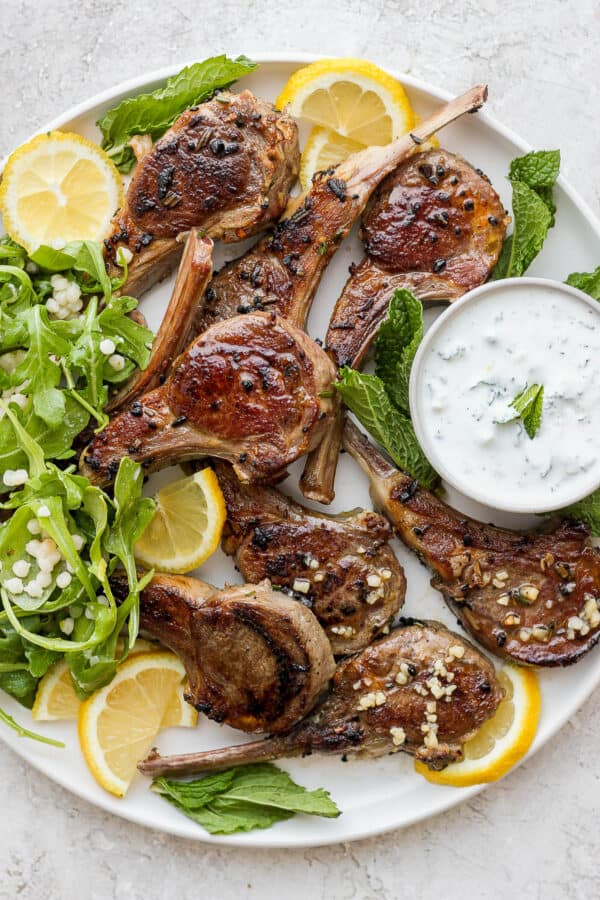 Garlic Herb Lamb Chops + Creamy Mint Sauce - The Wooden Skillet