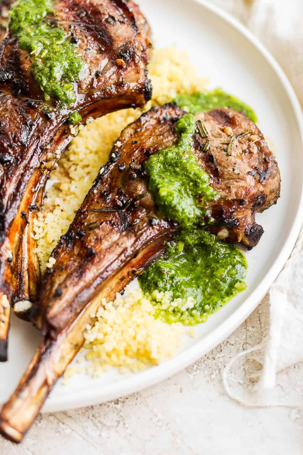 Grilled Lamb Chops + Mint Chimichurri and Lemon Couscous - The Wooden ...