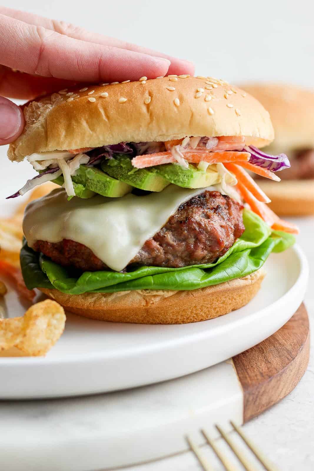 Pork Burger + Spicy Mayo Slaw - The Wooden Skillet