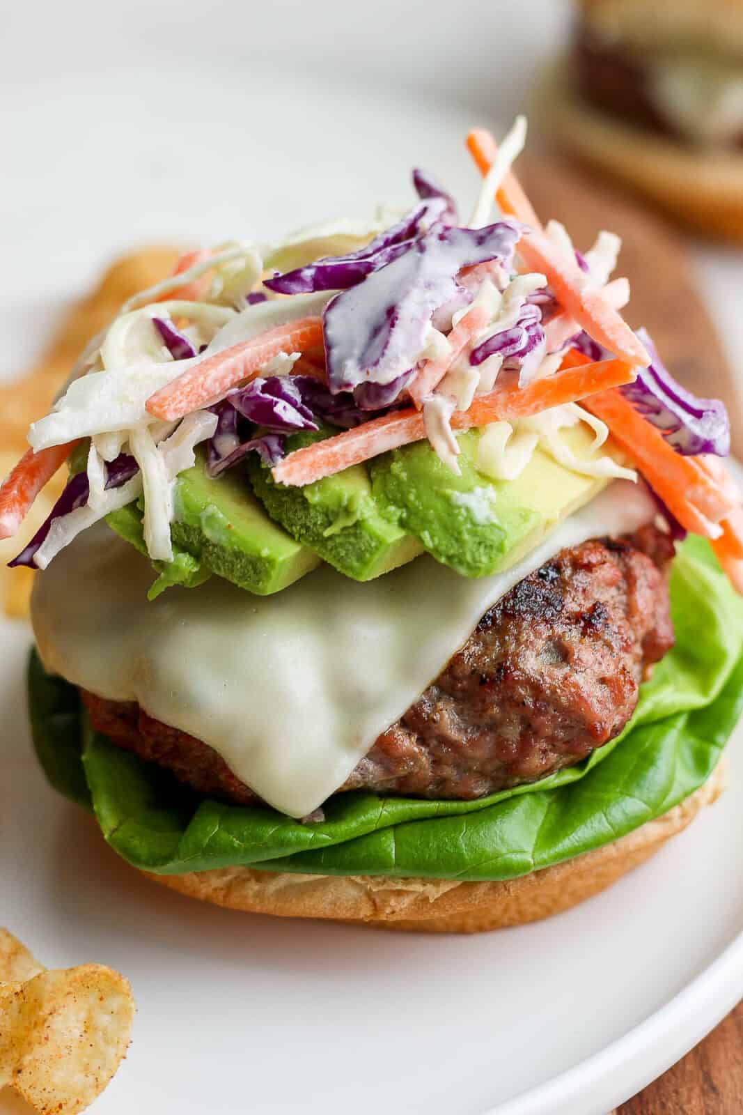 Pork Burger + Spicy Mayo Slaw - The Wooden Skillet