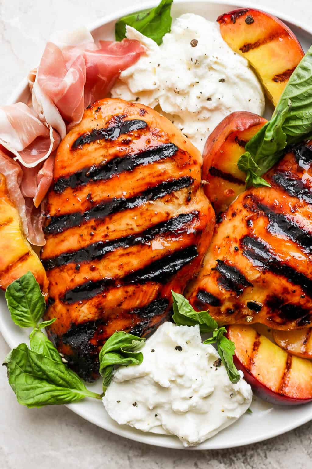 Grilled Peach Chicken + Burrata - The Wooden Skillet