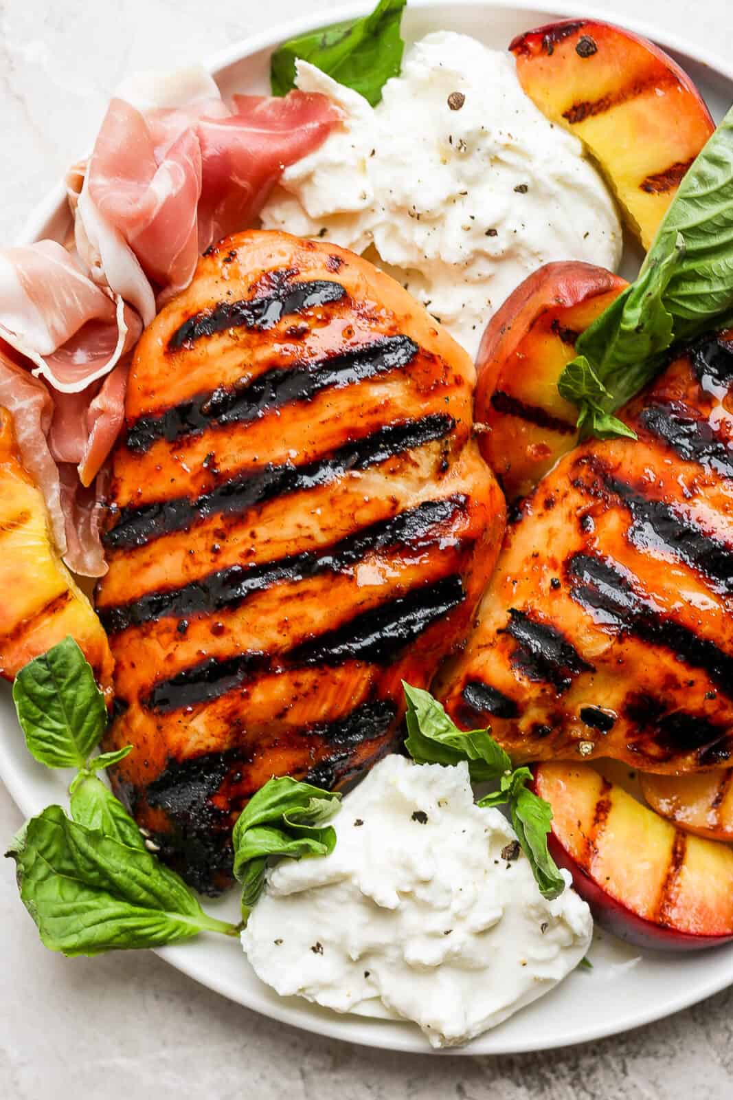 Grilled Peach Chicken + Burrata - The Wooden Skillet
