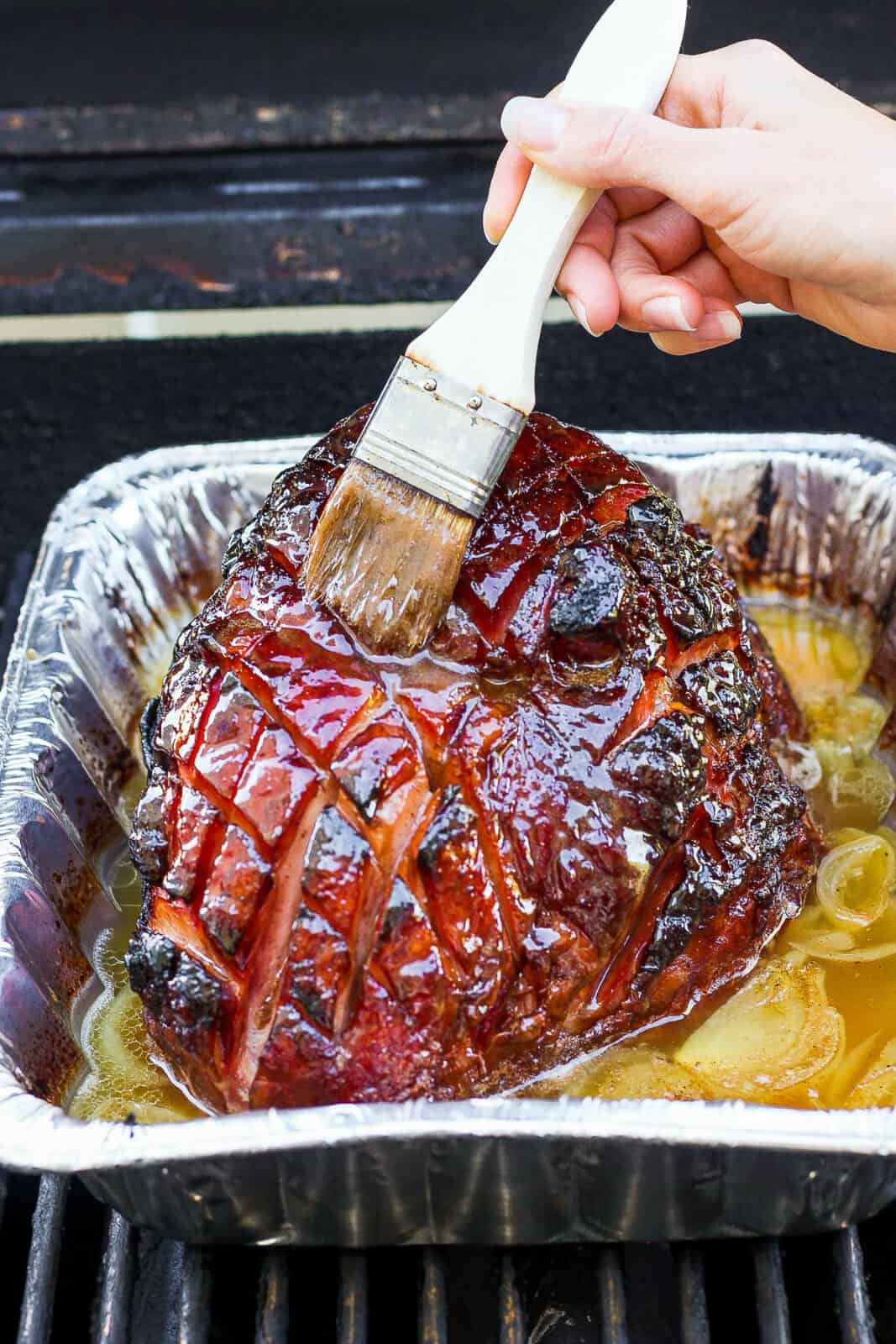 Grilled Ham + Honey Bourbon Glaze - The Wooden Skillet