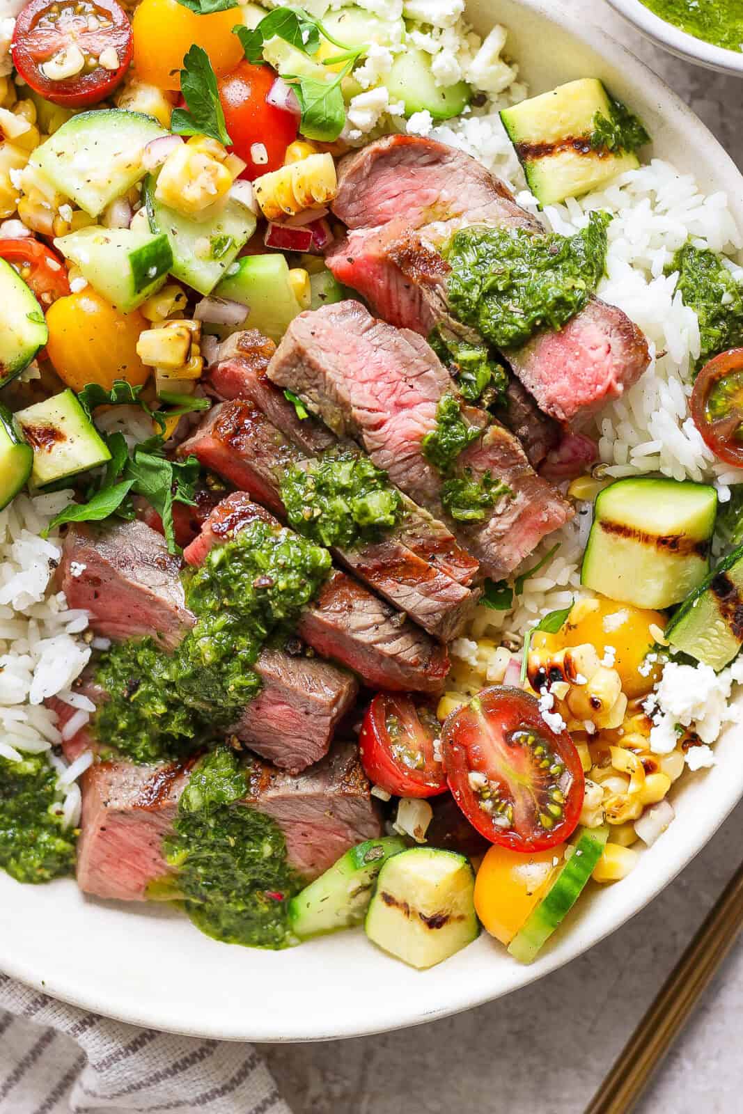 Grilled Steak Rice Bowl (+ chimichurri) - The Wooden Skillet