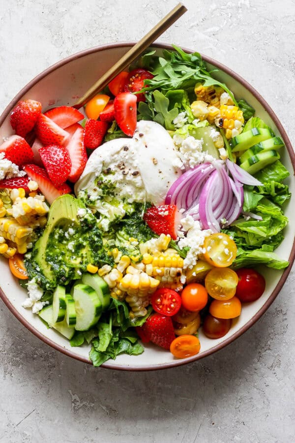 Epic Strawberry Burrata Summer Salad + Basil Vinaigrette - The Wooden ...