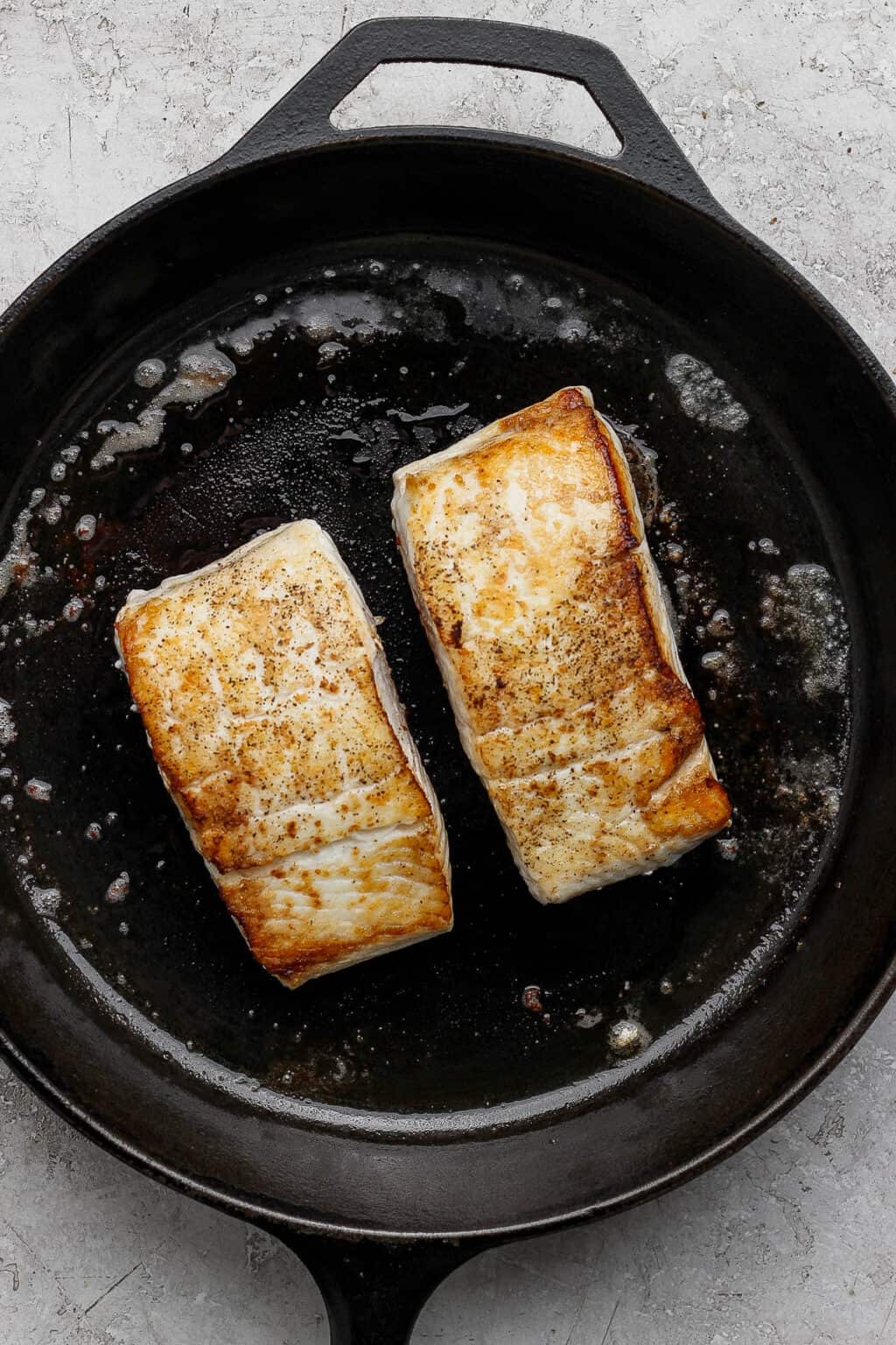 Pan Seared Halibut + Lemon Buerre Blanc - The Wooden Skillet