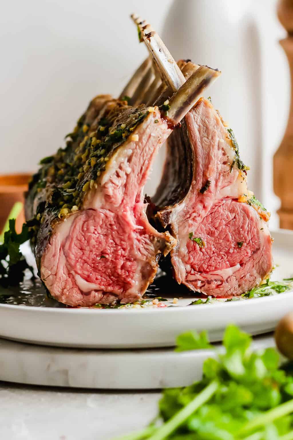 Herby Garlic Rack of Lamb - The Wooden Skillet