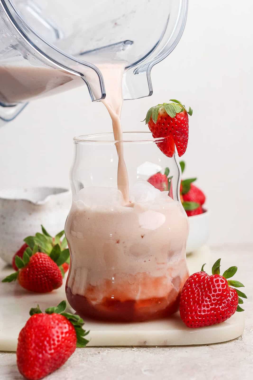 Easy Strawberry Matcha Latte (with strawberry jam) - The Wooden Skillet