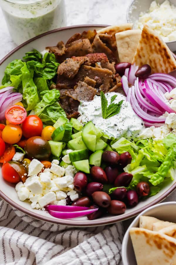 Chopped Gyro Salad + Tzatziki Dressing - The Wooden Skillet