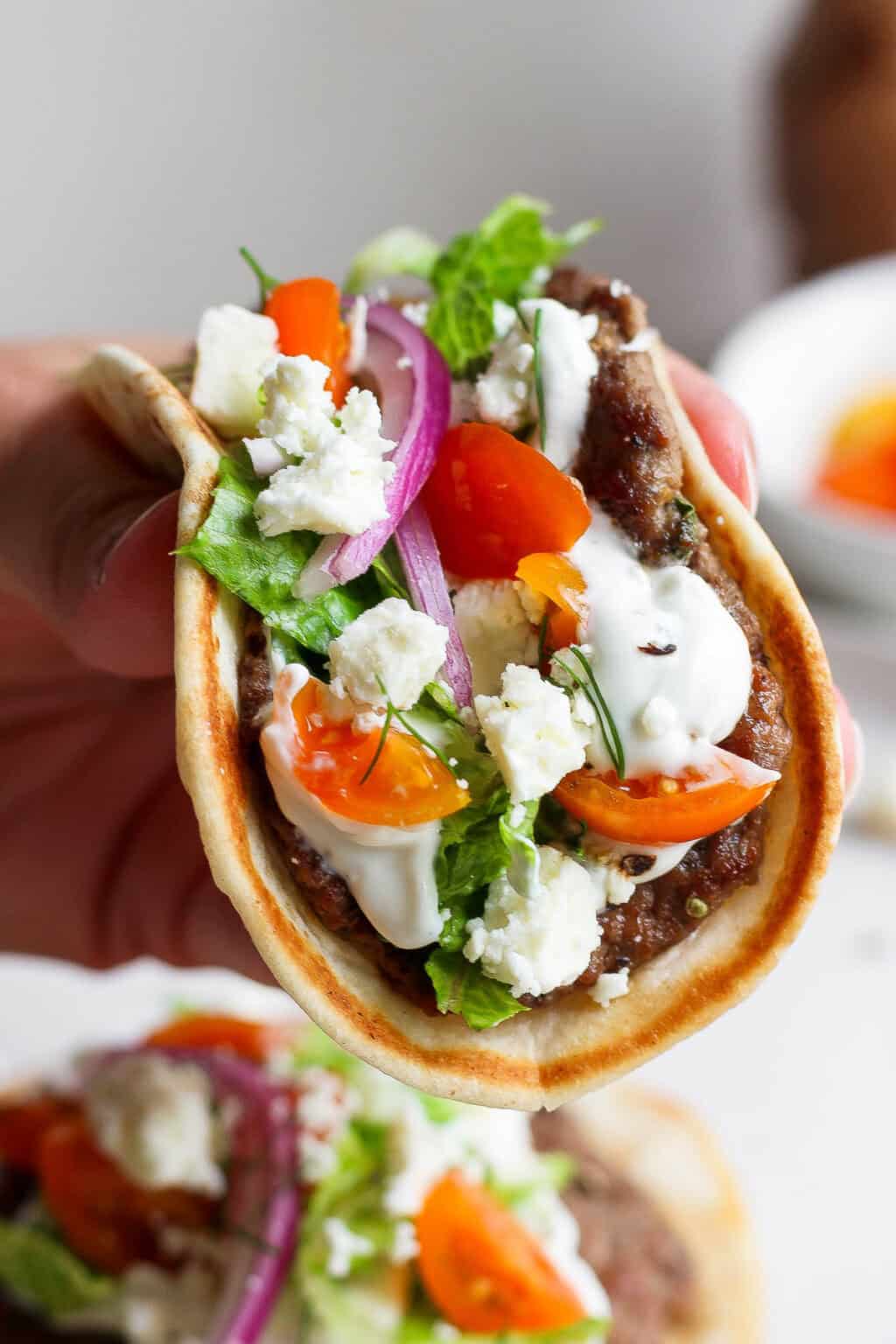 Greek-Inspired Gyro Smash Tacos + Tzatziki - The Wooden Skillet