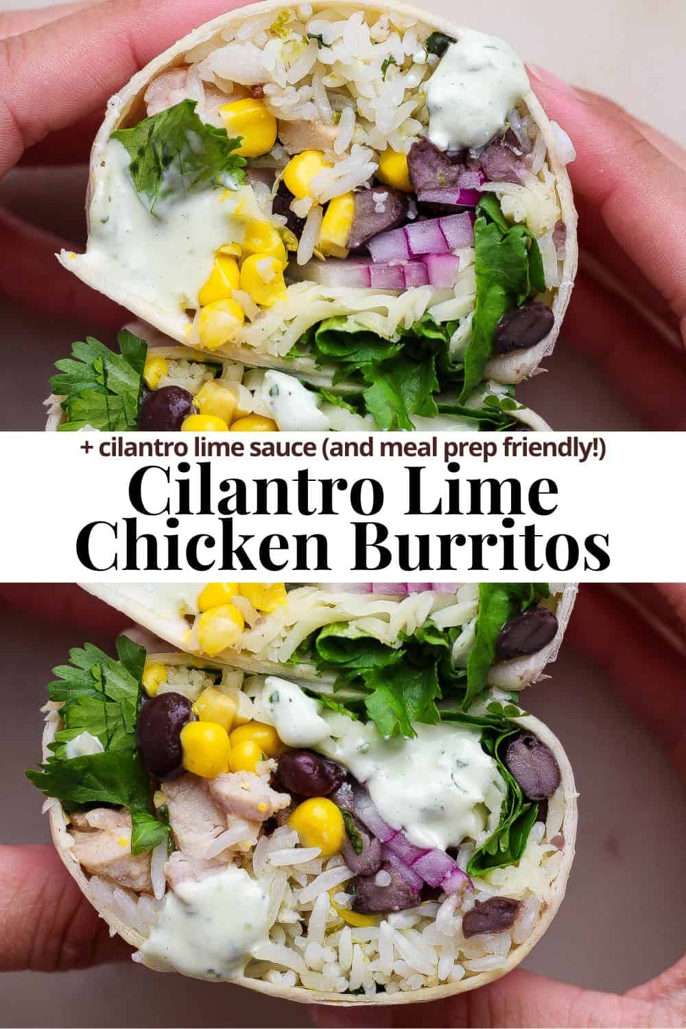 Cilantro Lime Chicken Burritos (meal prep friendly) - The Wooden Skillet