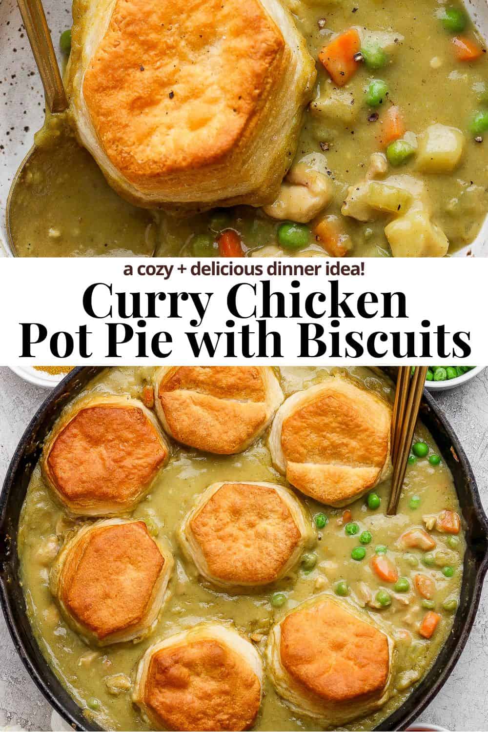 Chicken Curry Pot Pie with Biscuits - The Wooden Skillet