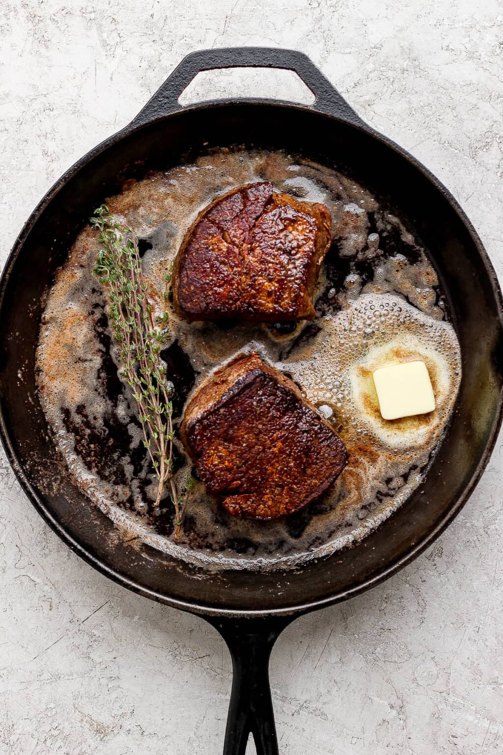 Cast Iron Skillet Filet Mignon with Chimichurri - The Wooden Skillet