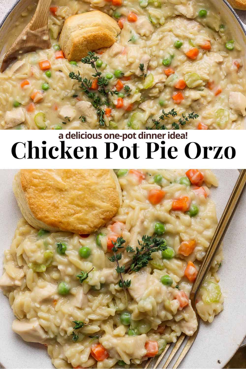 Chicken Pot Pie Orzo - The Wooden Skillet